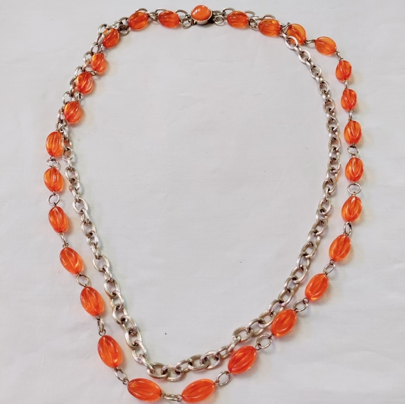 Vintage | Jewelry | 42 Vintage Orange Acrylic Bead Double Strand Chain ...